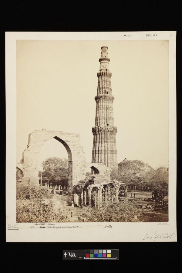 The Kutb Minar with the great arch, from the West, Delhi | Bourne ...