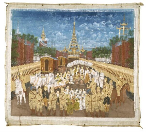The departure of King Thibaw and Queen Supayalat from Mandalay at the ...
