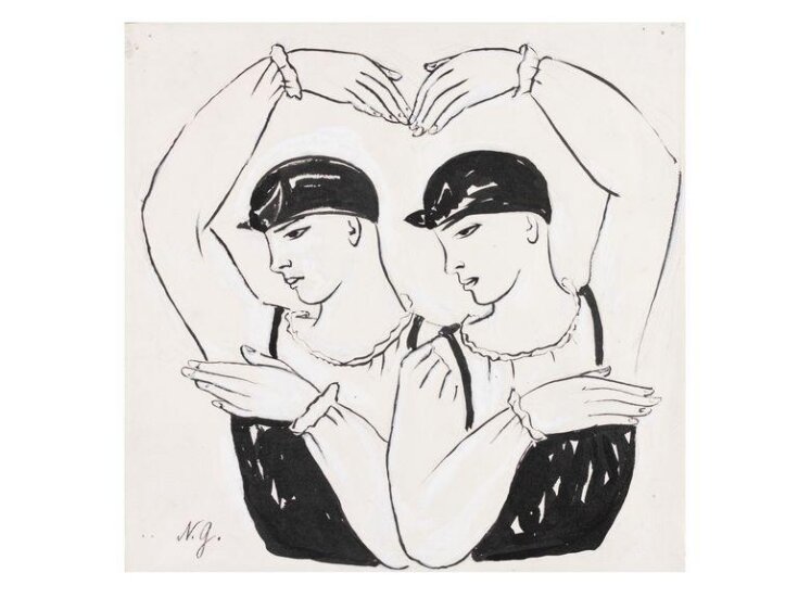 Two female dancers (half-length). Design for the choreography of the ...