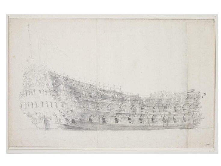 Hull of an English Three-Decker; from Astern, Starboard Side | van de ...