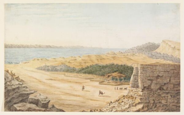 Ancient Ruins in the land of Edom above the bed of a valley and Arab ...