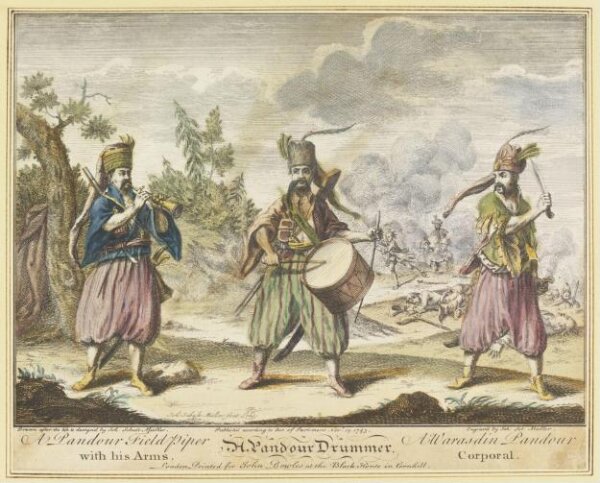 A Pandour Field Piper with his Arms. A Pandour Drummer. A Warasdin ...