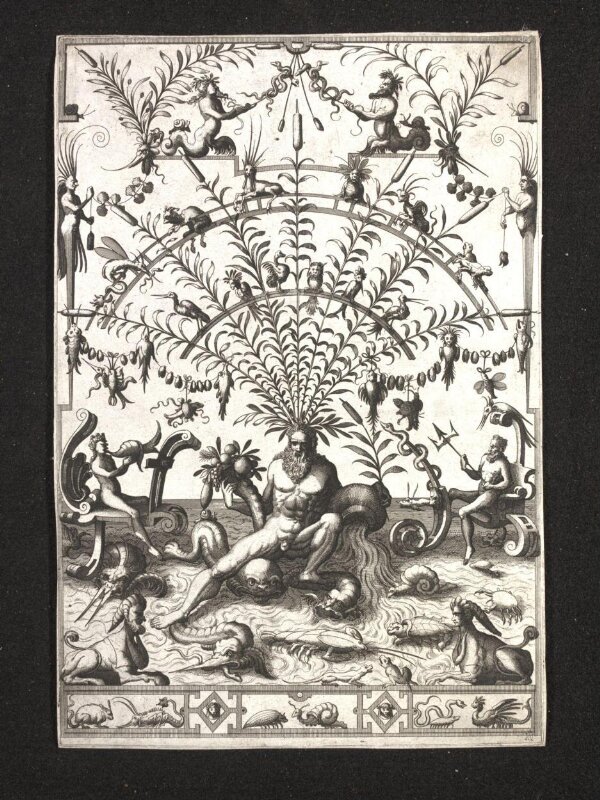 Grotesque panel with the figure of Neptune | Cock, Hieronymus | Floris ...