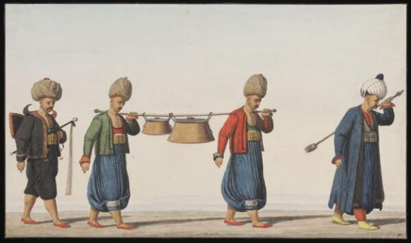 Janissaries with soup kettles and the regimental spoon | Anonymous ...