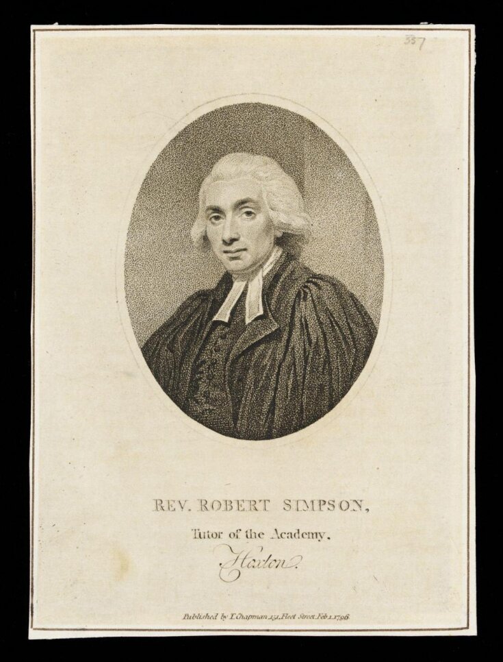 Rev. Robert Simpson, Tutor of the Academy, Hoxton | Chapman, T | V&A ...