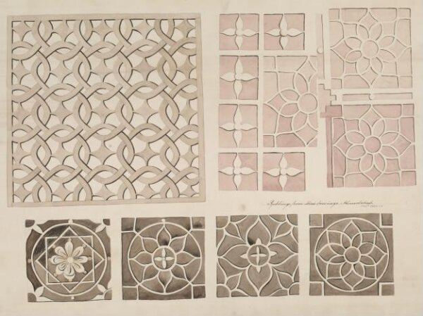 One of thirty drawings of details of architectural stone and mother-of ...