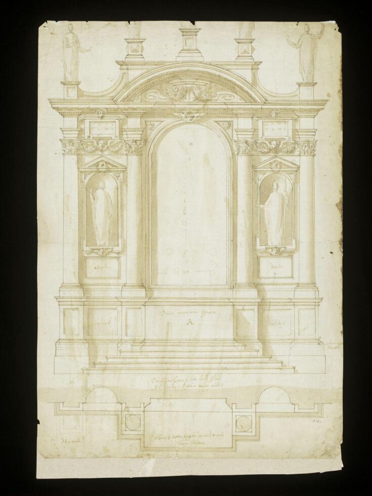 Design for an altar in the form of a triumphal arch: plan and elevation ...