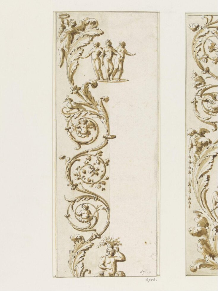 A panel of pilaster ornament composed of small figures and foliated ...