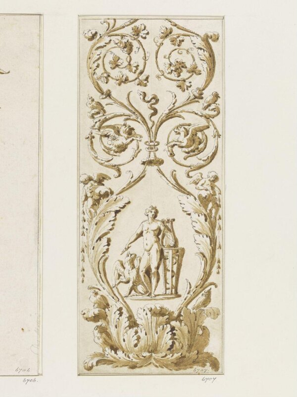 A panel of pilaster ornament composed of small figures and foliated ...