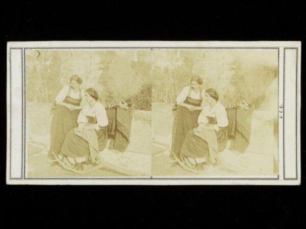 Stereoscopic Photograph Of A Two Women In Traditional Costume Italy