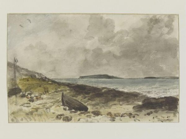 Coast scene near Osmington, with Portland Island in the distance ...