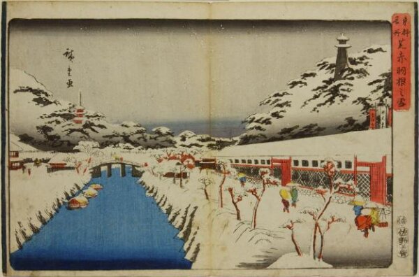 Snow at Akabane Bridge in Shiba | Utagawa Hiroshige | V&A Explore The ...