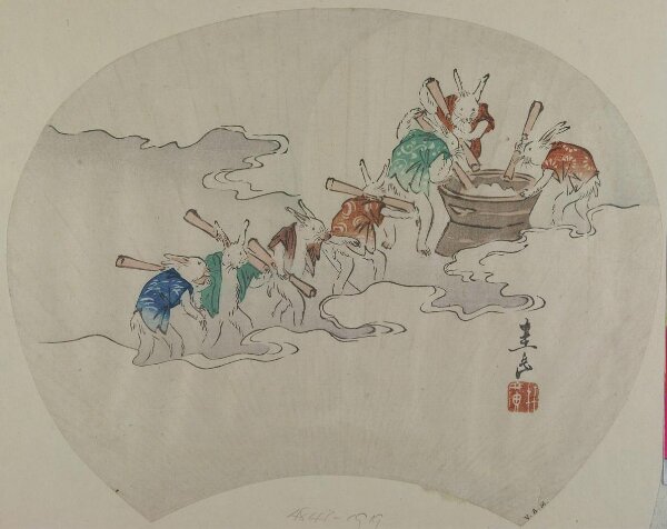 Rabbits making mochi in the moon | Harada Keigaku | V&A Explore The ...