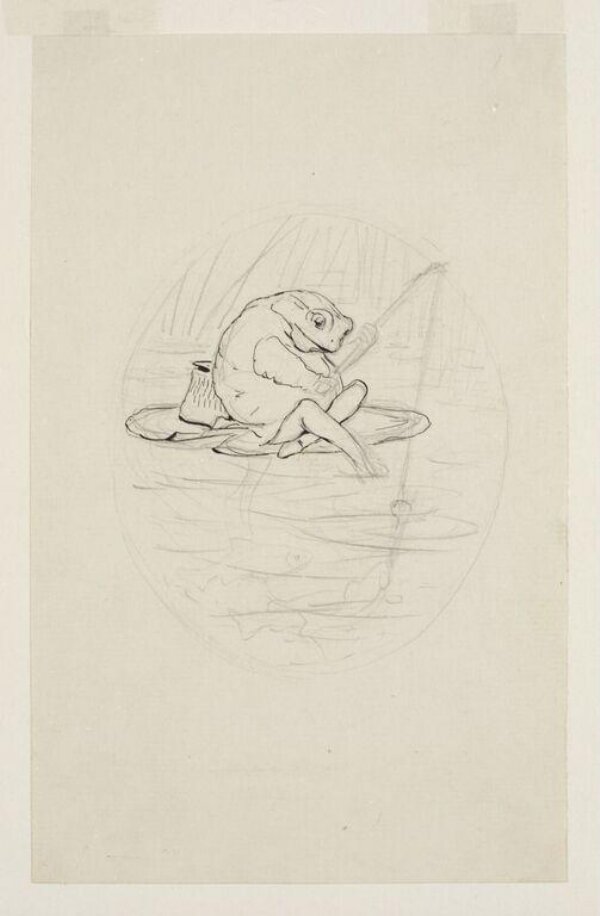 Jeremy Fisher sitting on a water lily leaf, fishing: preparatory ...