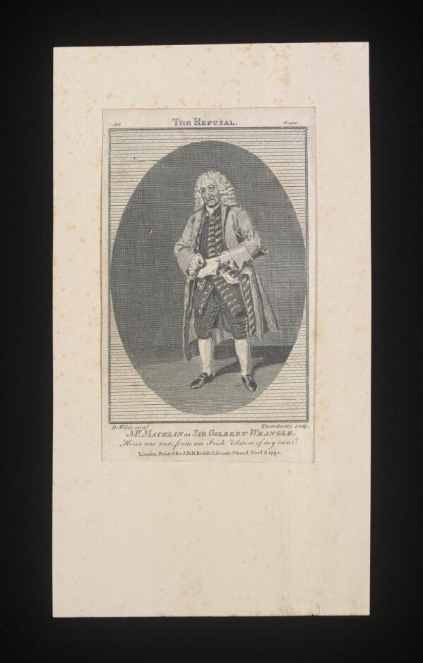 Mr. Macklin as Sir Gilbert Wrangle | Thornthwaite, J. | Samuel De Wilde ...