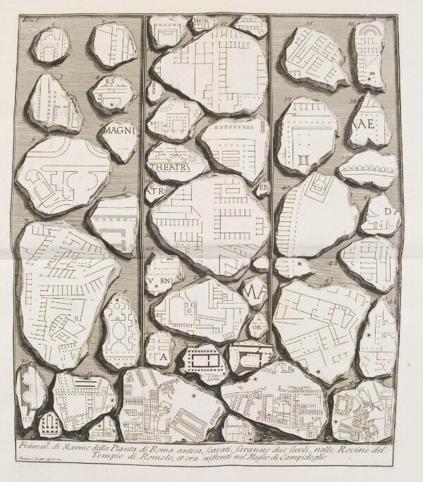 Fragments of the Marble Plan of ancient Rome (from the Severan Marble ...
