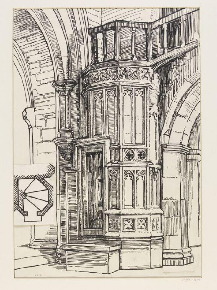 Stone-panelled rood-staircase in the south-east angle of the nave of ...