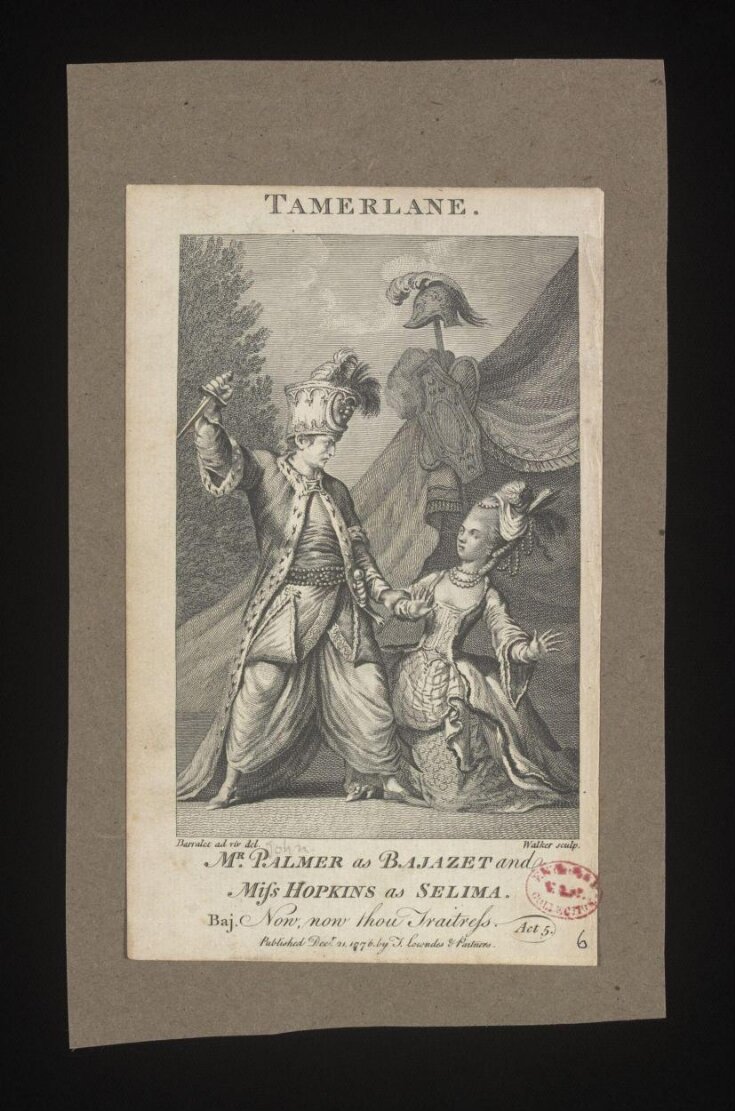 Mr Palmer as Bajanet and Miss Hopkins as Selima | Walker | Barralet ...