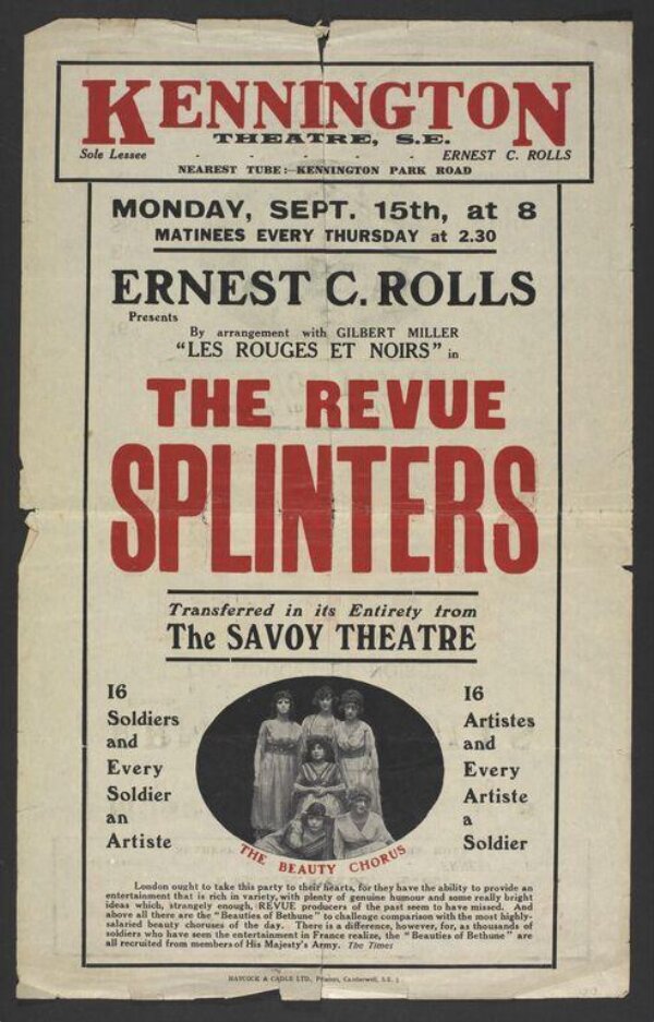 Poster advertising the Revue Splinters, Kennington Theatre, 15 ...