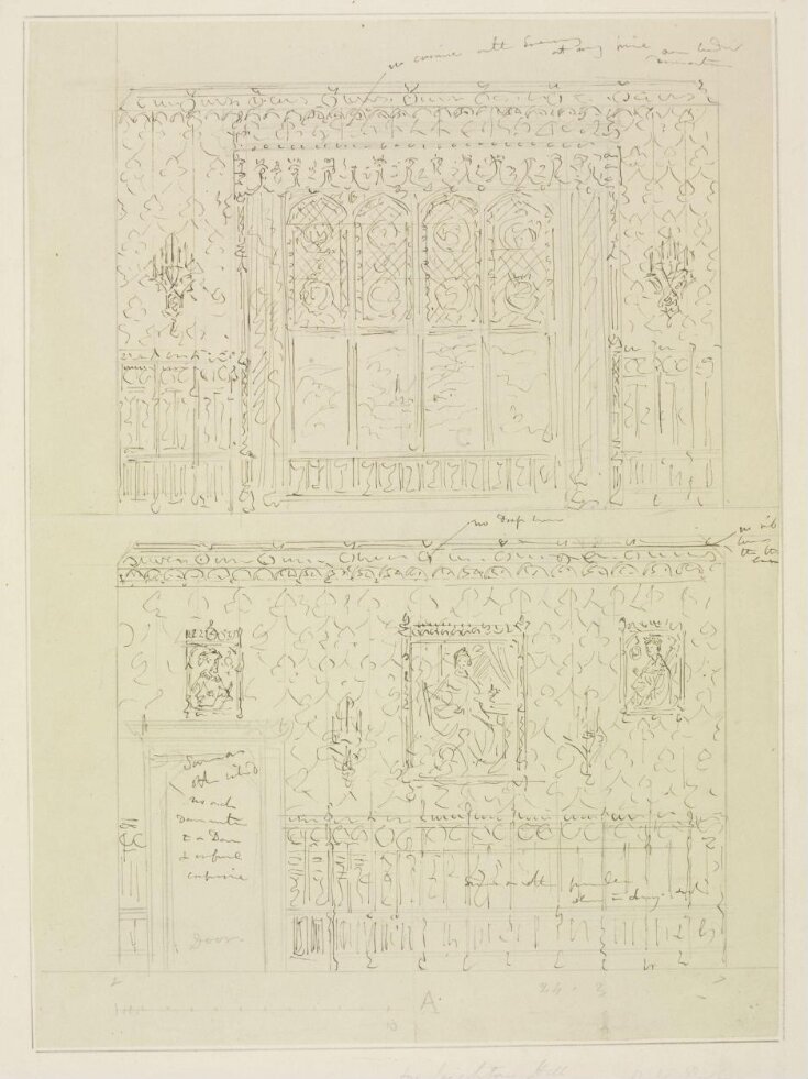 Sketch design for interior decoration of Leighton Hall, to be executed ...
