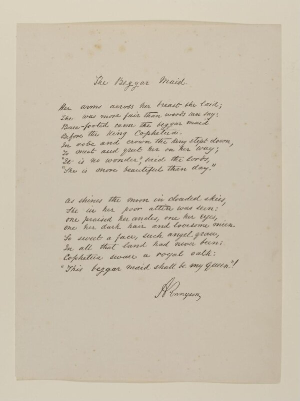 Text of poem 'The Beggar Maid' from 'Illustrations to Tennyson's Idylls ...