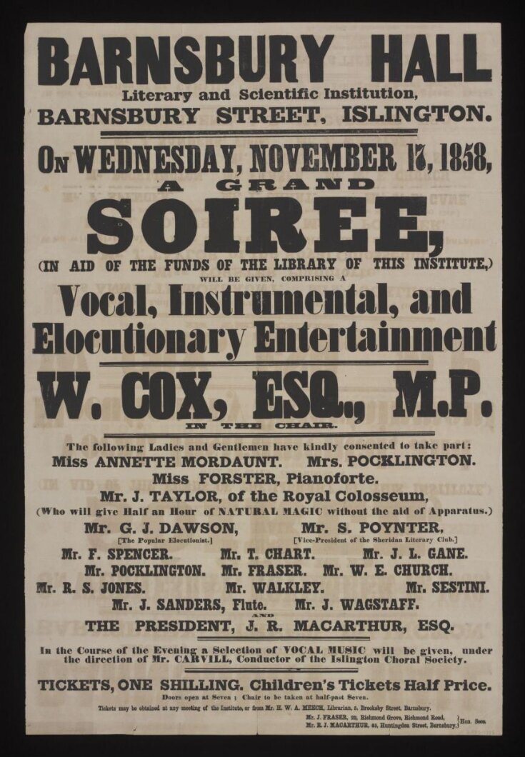 Barnsbury Hall poster | Unknown | V&A Explore The Collections