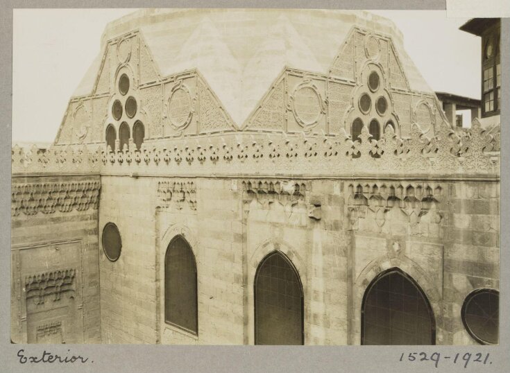 Exterior façade and transitional zone of dome at the mausoleum of ...