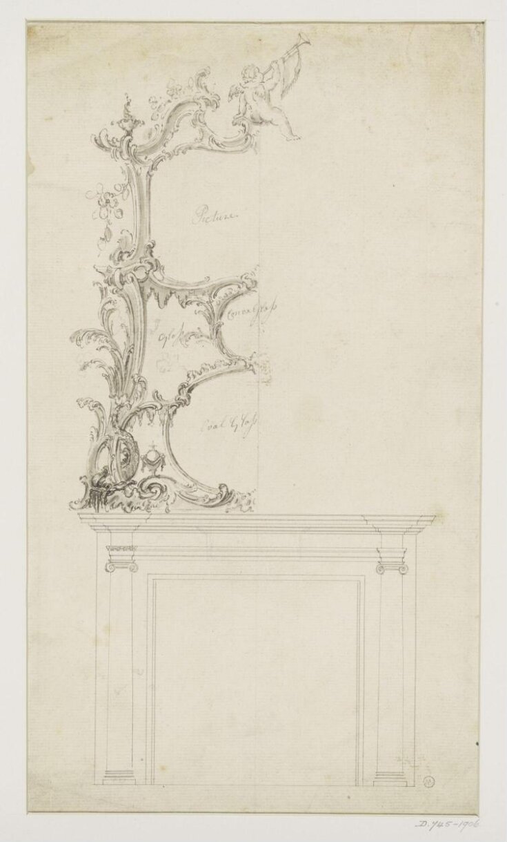 Design for an overmantel surmounted by a winged putto | Thomas ...