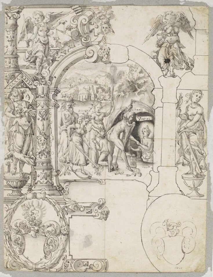 Saturn drawing Truth out of the cave with Invidia, Discordia and ...