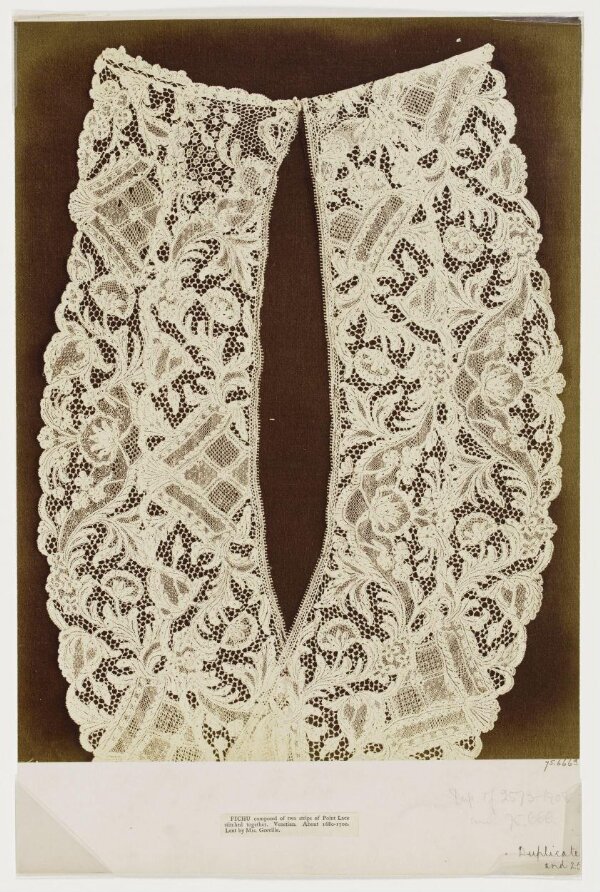 Fichu composed of two strips of point lace stitched together. Venetian ...