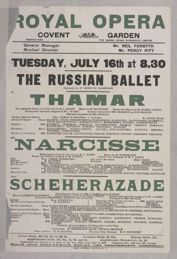 Royal Opera, Covent Garden, Tuesday July16 (1912) | Miles, J. & Co. | V ...