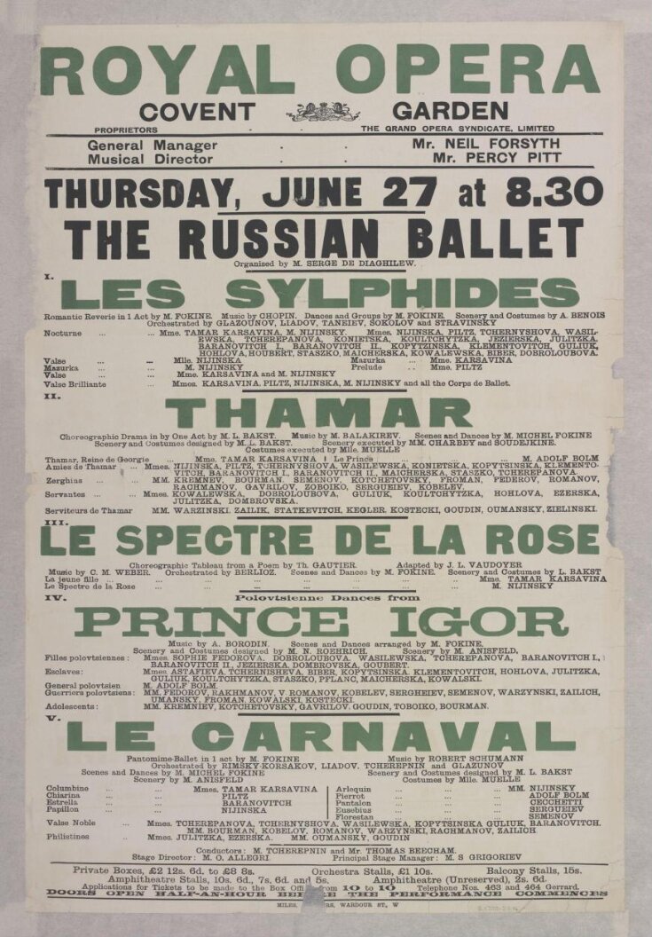 Royal Opera, Covent Garden, Thursday June 27 (1912) | Miles, J. & Co ...