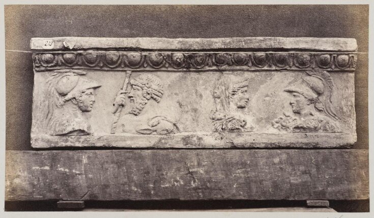 Bas-relief portion of frieze with Jupiter, Mars, Juno and Minerva in ...