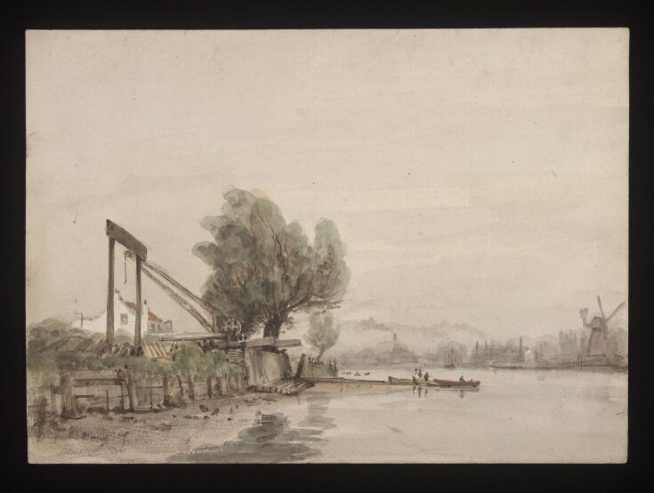 Watercolour drawing by the Grieve family, showing a river scene ...