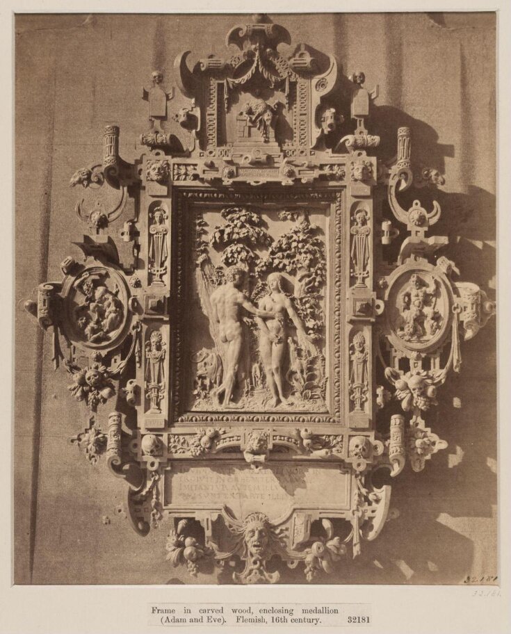 Frame in carved wood enclosing medallion (Adam and Eve) | Charles ...