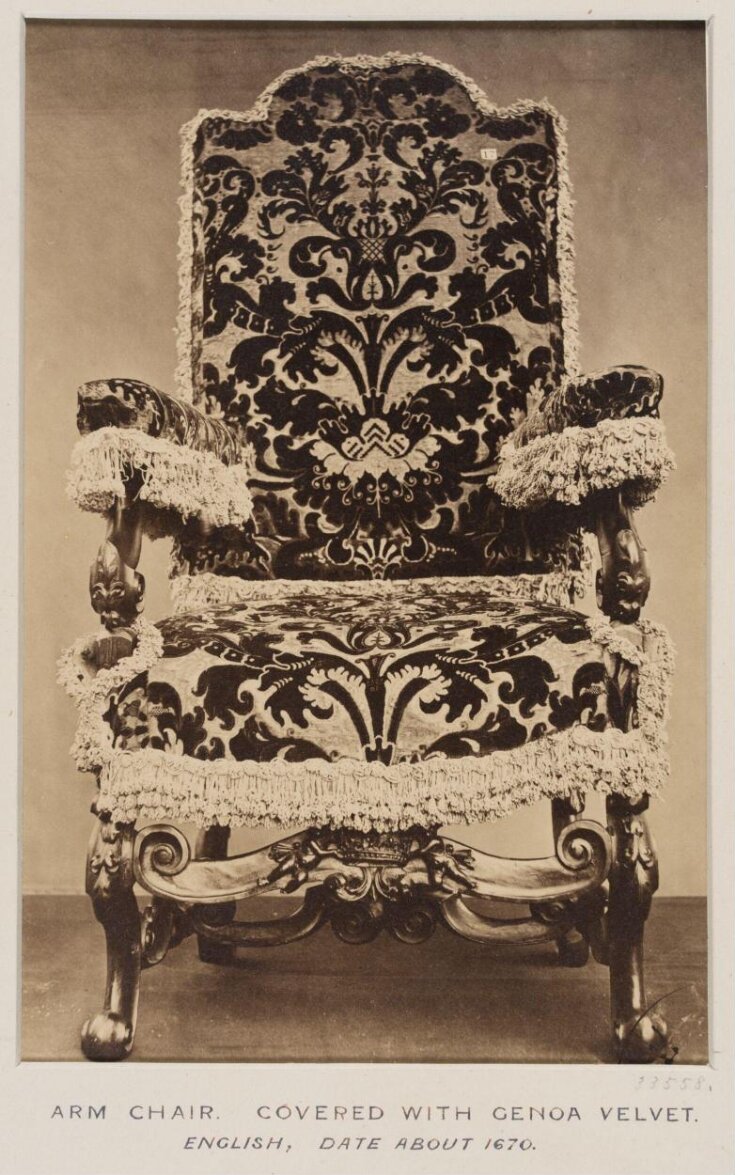 Arm Chair covered with Genoa velvet, English about 1670 | Thompson ...