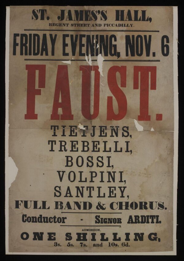 Poster advertising a concert version of Gounod's Faust at St. James's ...