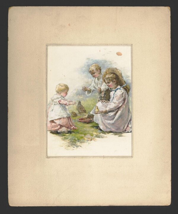 Children feeding hens and chicks | Nister, Ernest | Lawson, Lizzie | V ...