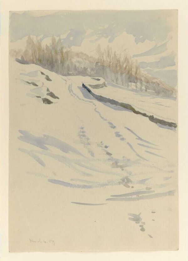 Snow scene with fields and a line of trees | Beatrix Potter | V&A ...