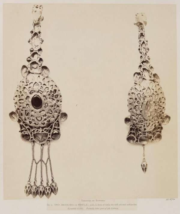 'Two Brooches or Fibulae, gold, in form of birds, Byzantine Gothic ...