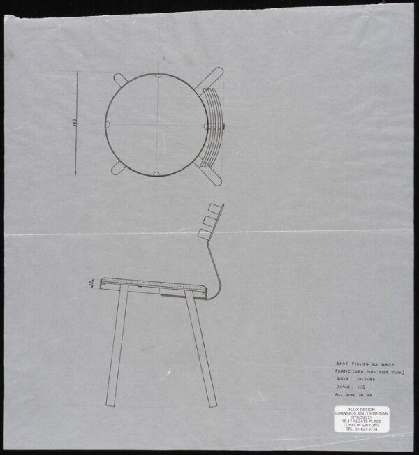 Rib chair. Technical drawing. Plan and side elevation, scale 1mm. to ...