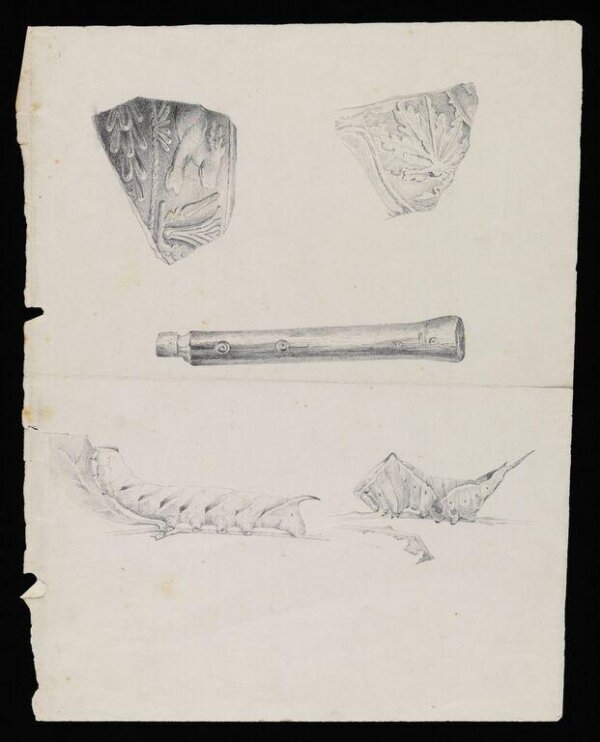 Two caterpillars, a musical instrument and two fragments of Roman ...