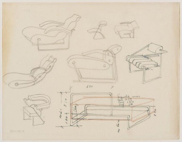 Perspective sketches (8 on 1 sheet) for various types of chair with ...