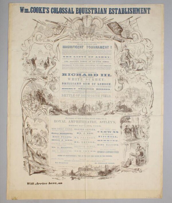 Tour poster advertising William Cooke's Colossal Equestrian ...