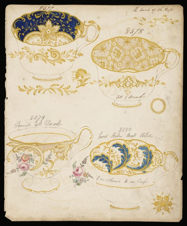 Sheet of teacup designs from a pattern book | V&A Explore The Collections
