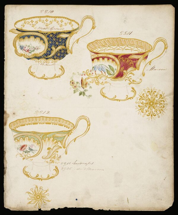 Sheet of teacup designs from a pattern book | V&A Explore The Collections
