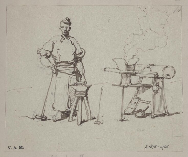 A Chinese blacksmith by his anvil | George Chinnery | V&A Explore The ...